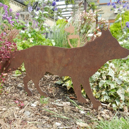 Rusty Metal Fox Garden Decor / Red Fox Garden Ornament / Baby - Etsy