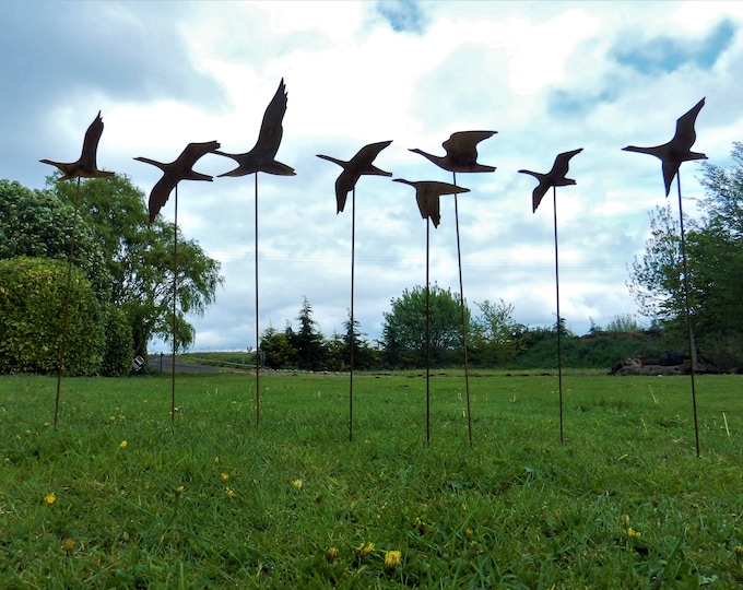 Large Flying Geese Garden Art / Rusty Metal Geese Sculpture / Swans in ...