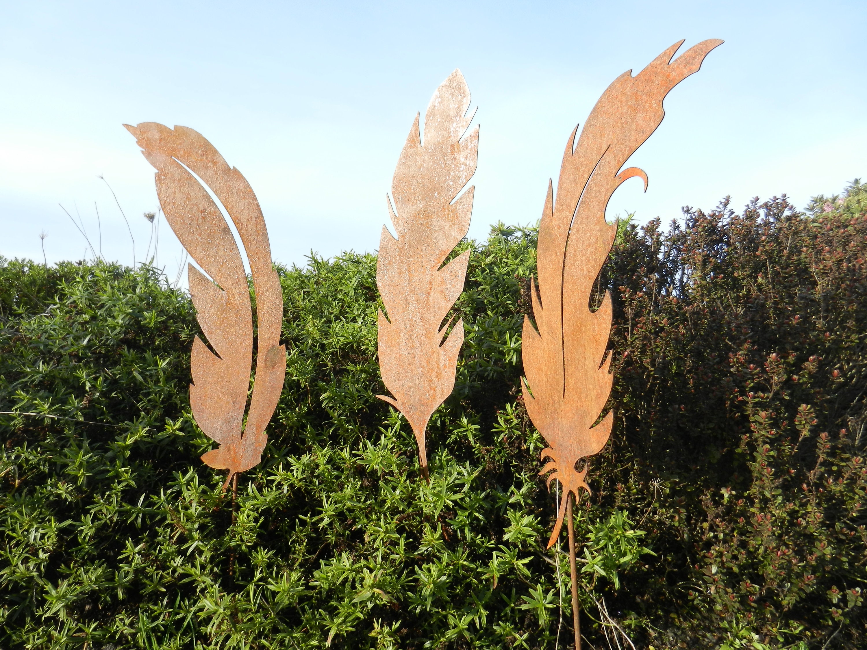 Rusty Metal Feather Set of 3 / Rustic Garden Art / Rusty - Etsy UK
