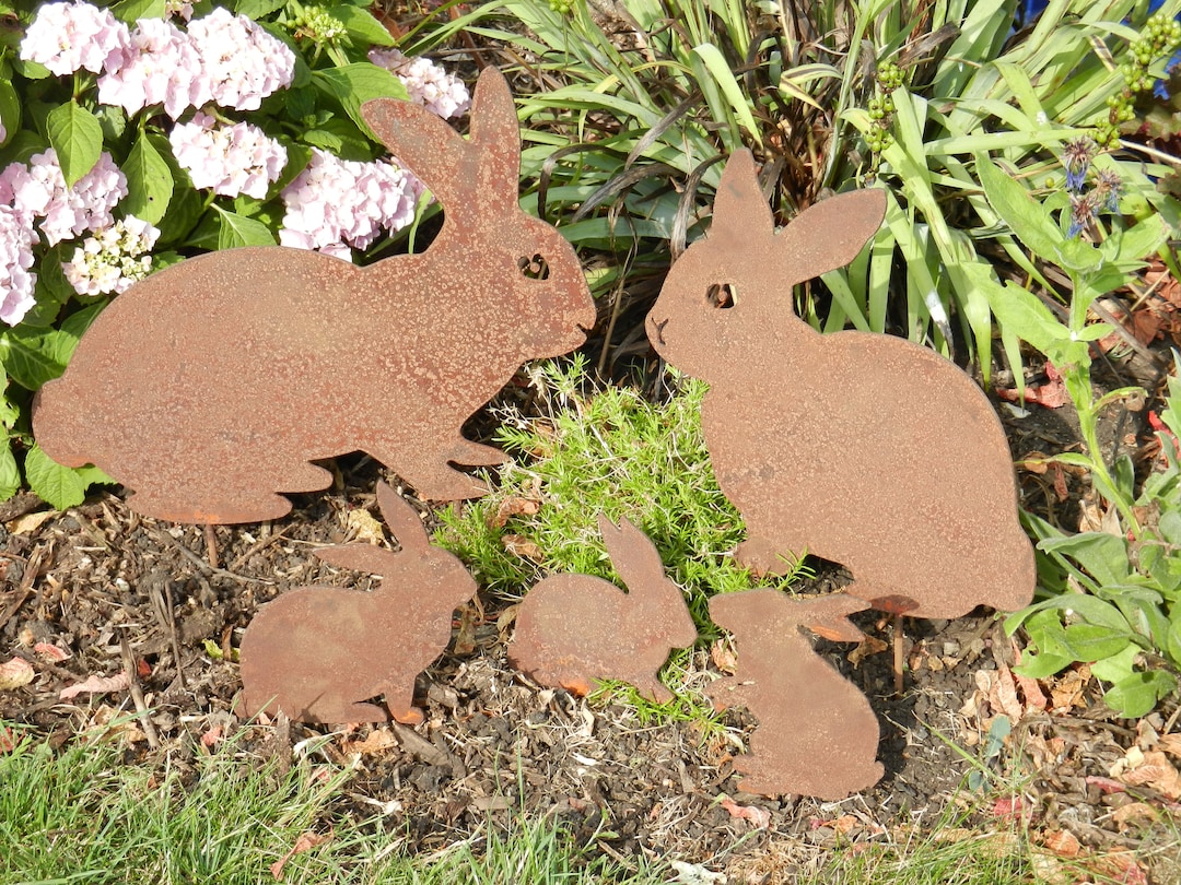 Rusty Metal Rabbits / Garden Ornament / Rabbit Art / Rabbit Gift ...