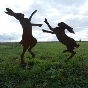 Rusty Boxing Hare Sculpture / Large Garden Sculpture / Metal Hare ...