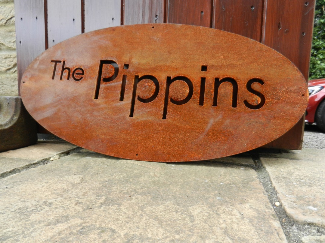 House Name Sign / Rusty Metal House Wall Plaque / Metal Address Sign ...