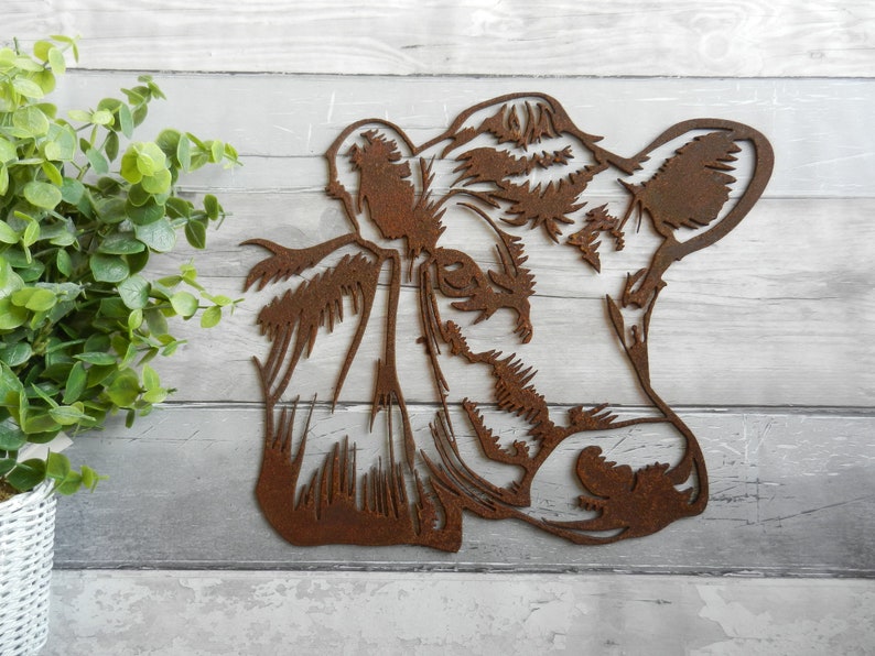 Cow Head / Rusty Metal Cow Garden Decor / Red Lincoln Cattle Gift ...