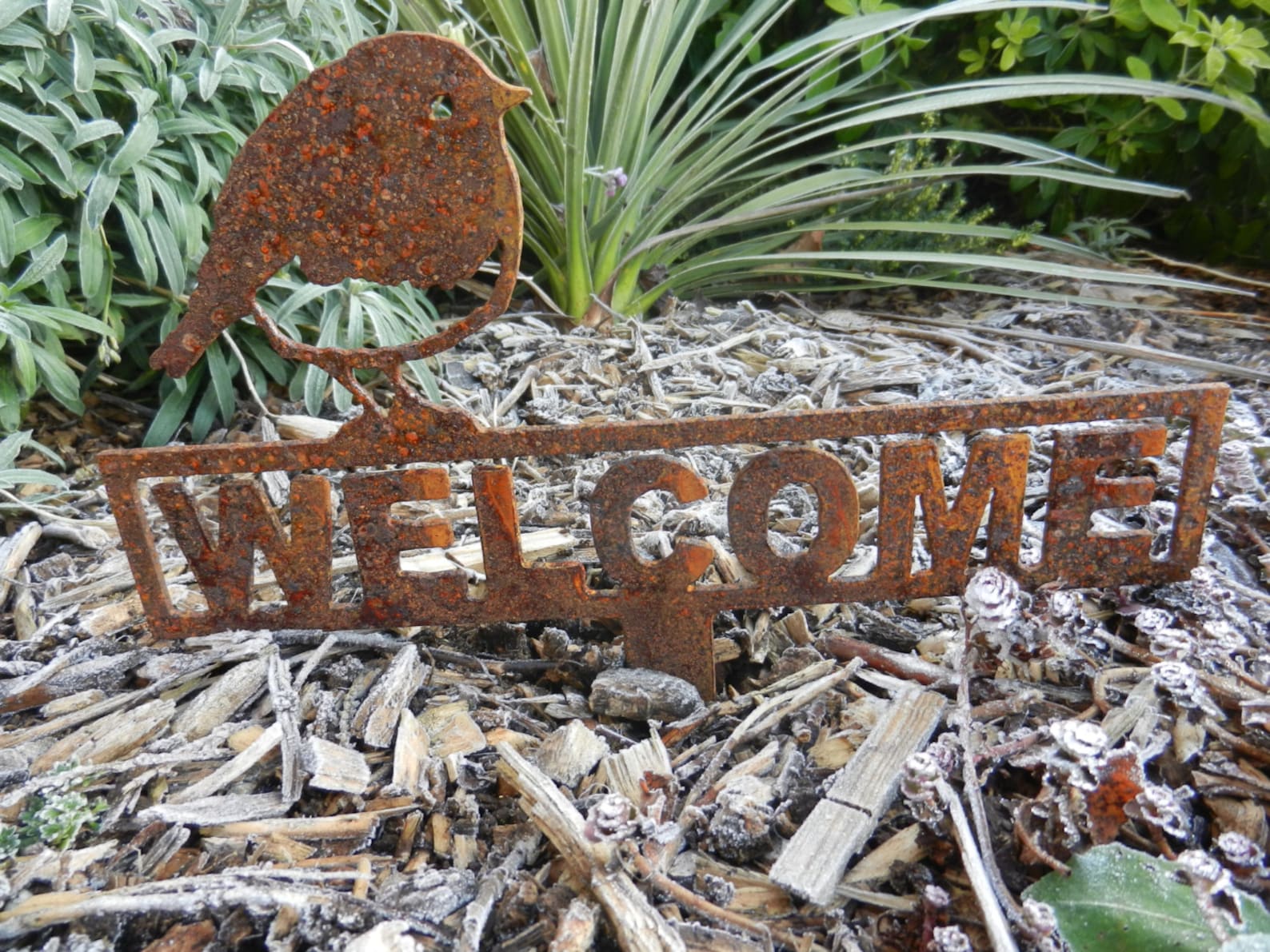Welcome Sign With Robin Garden Decoration / Rusty Metal - Etsy