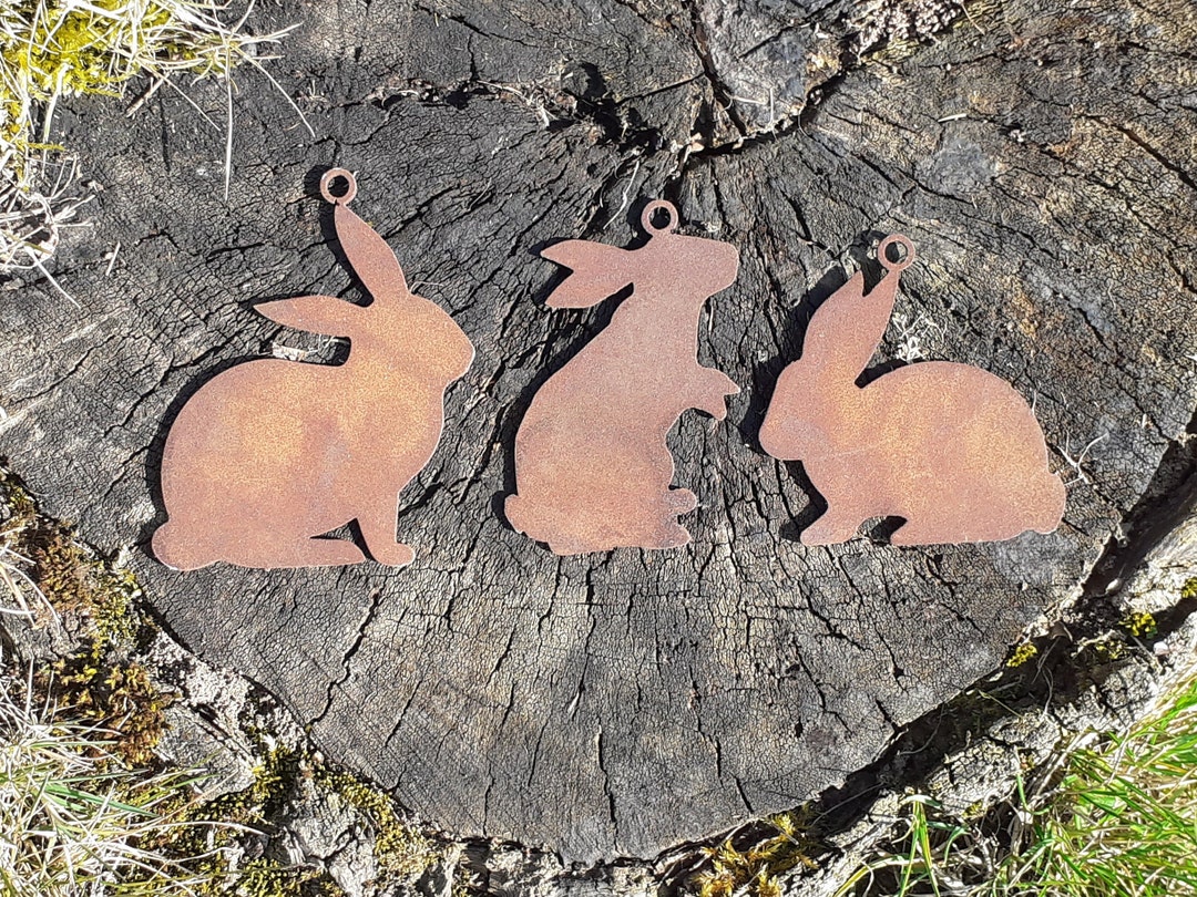 Rusty Metal Rabbit Hanging Decorations (set of 3) / Easter Bunny ...
