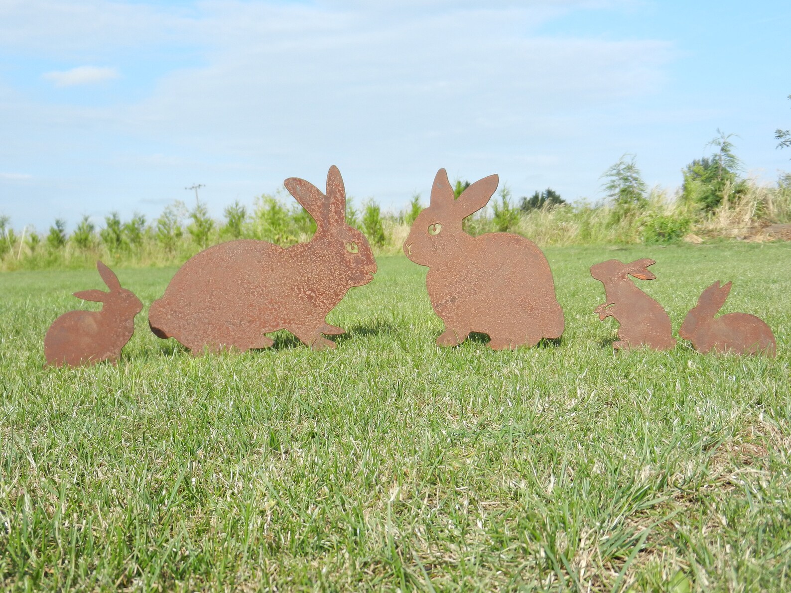 Rusty Metal Rabbits / Garden Ornament / Rabbit Art / Rabbit Gift ...
