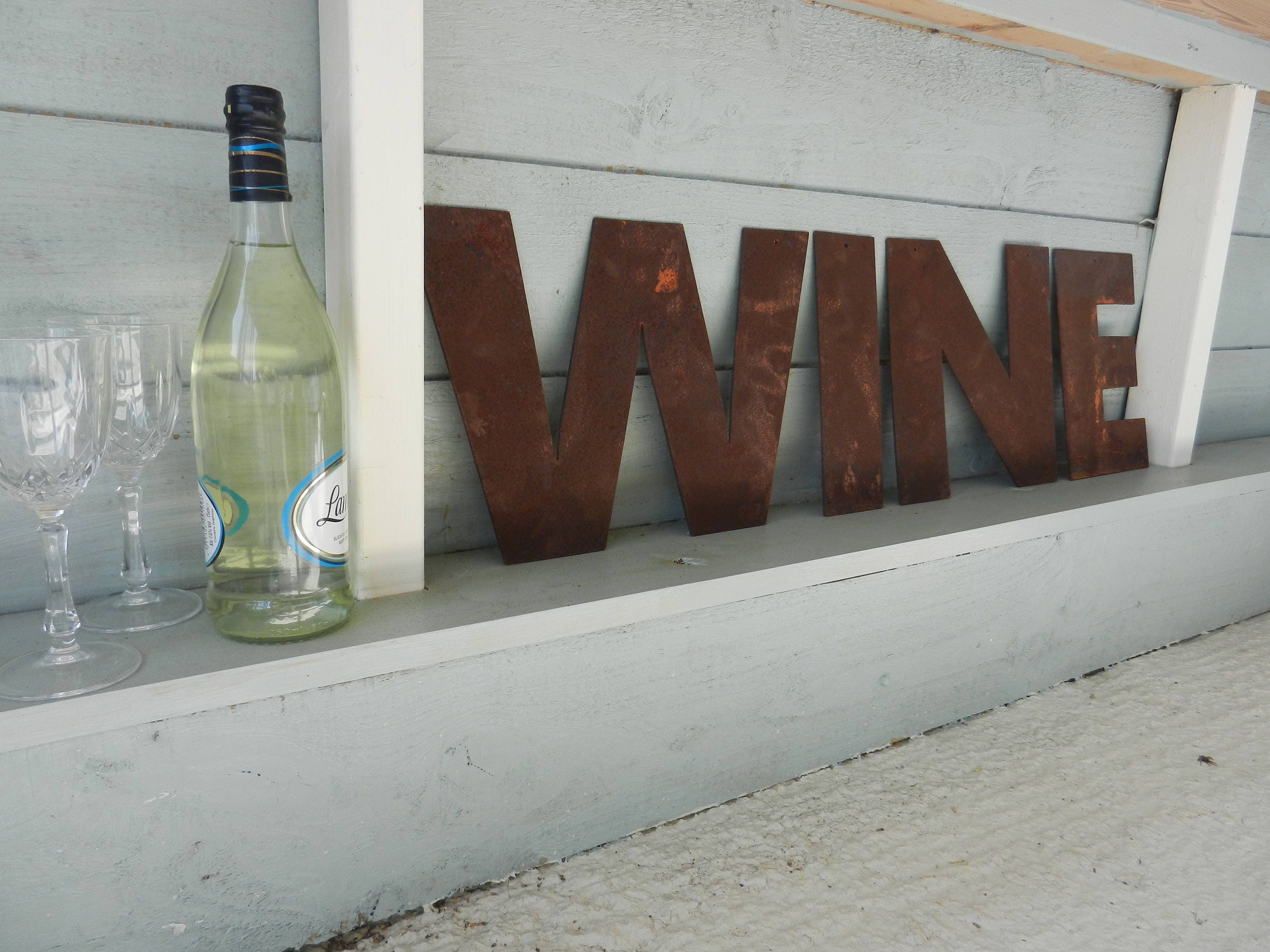 WINE Metal Sign / Rusty Metal Letters / Wine Patio Decor / | Etsy