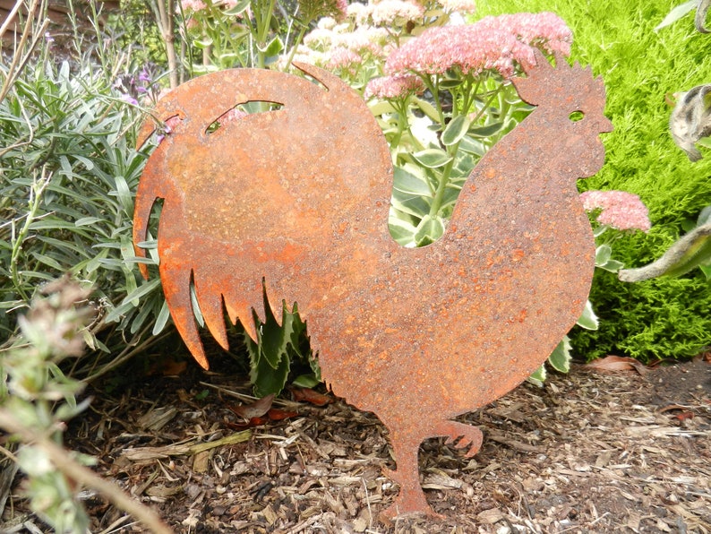 Rusty Rooster Decor / Rusty Metal Cockerel Garden Decor / Metal Chicken ...