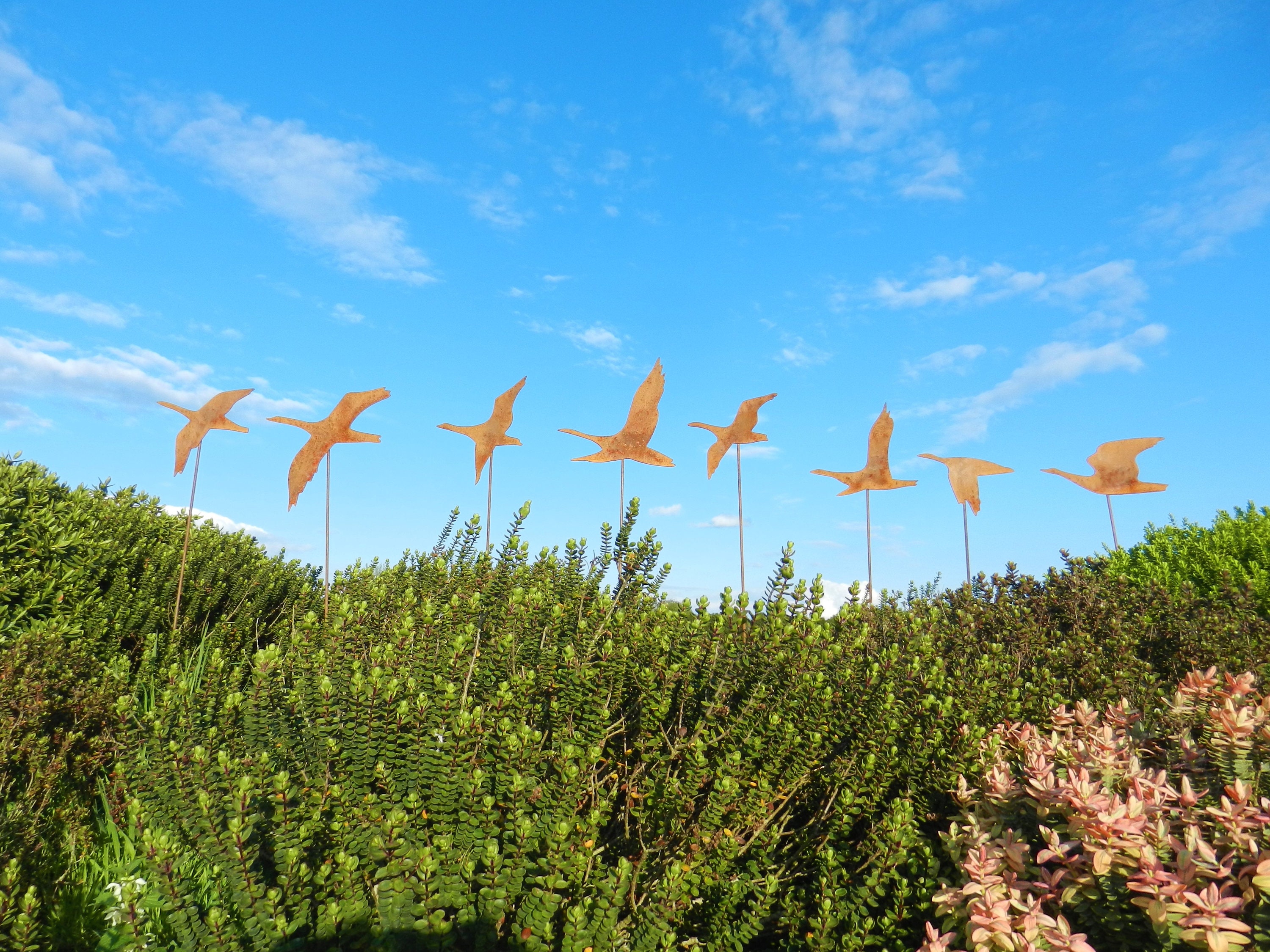 Large Flying Geese Garden Art / Rusty Metal Geese Sculpture / Swans in ...