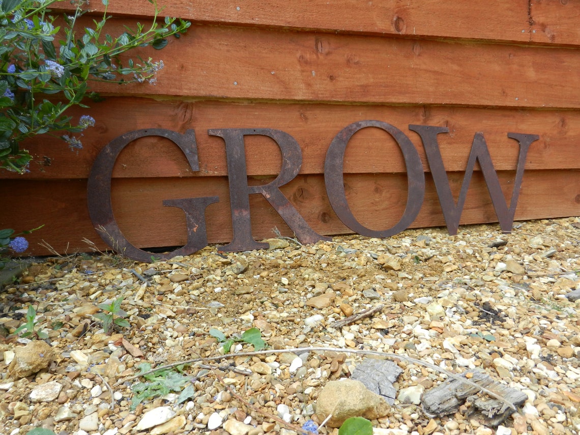 Rusty Metal Wall Letters / Rusty Letters Sign / GROW Garden Wall Decor ...