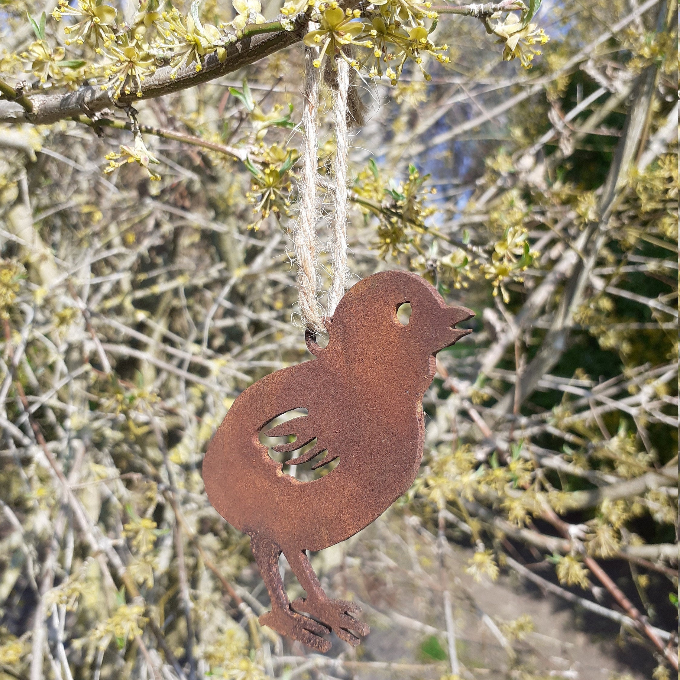 Rusty Metal Chick Hanging Decorations (set of 3) / Chicken Gift / Metal ...