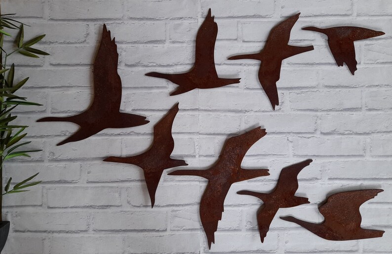 Flying Geese Wall Art / Rusty Metal Geese Sculpture / Swans in | Etsy