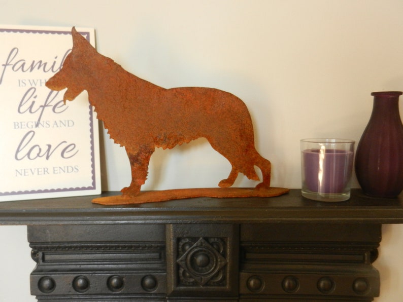 German Shepherd Rustic Home Decor / Rusty Metal Dog Shelf Decor / Dog ...