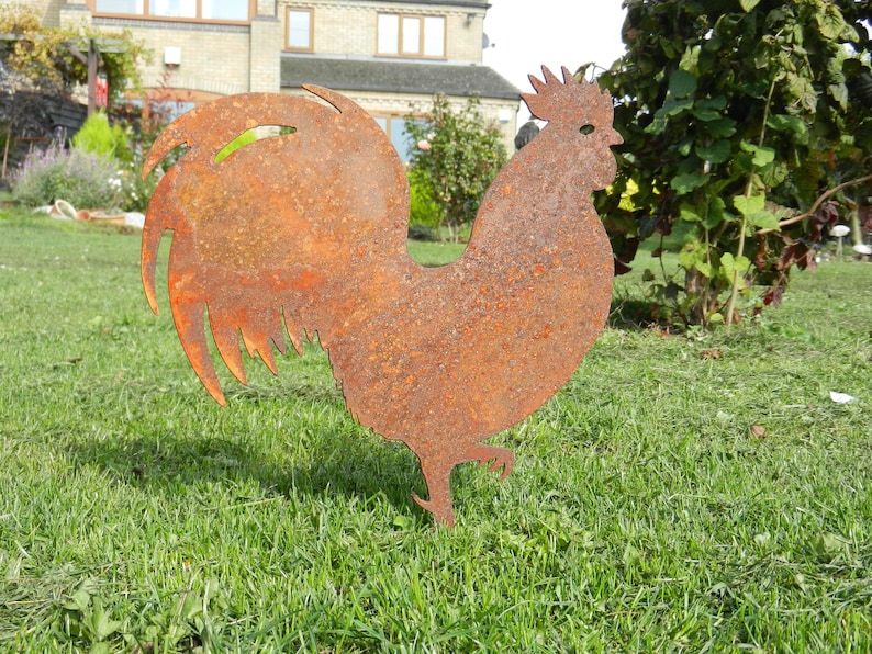 Rusty Rooster Decor / Rusty Metal Cockerel Garden Decor / Metal Chicken ...