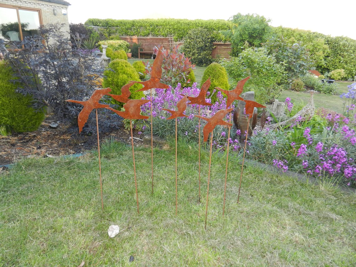 Flying Geese Garden Art / Rusty Metal Geese Sculpture / Swans - Etsy