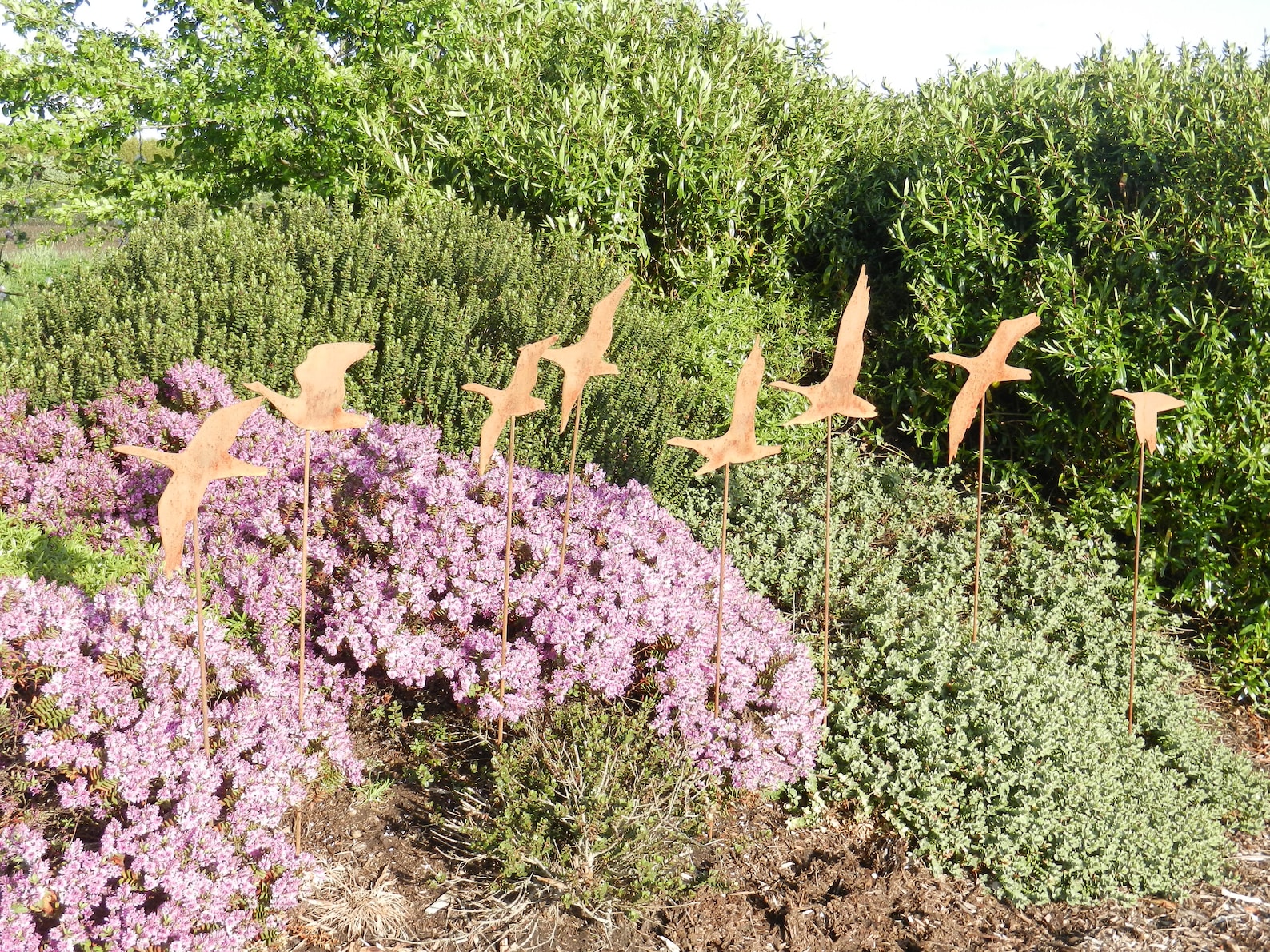 Large Flying Geese Garden Art / Rusty Metal Geese Sculpture / Swans in ...