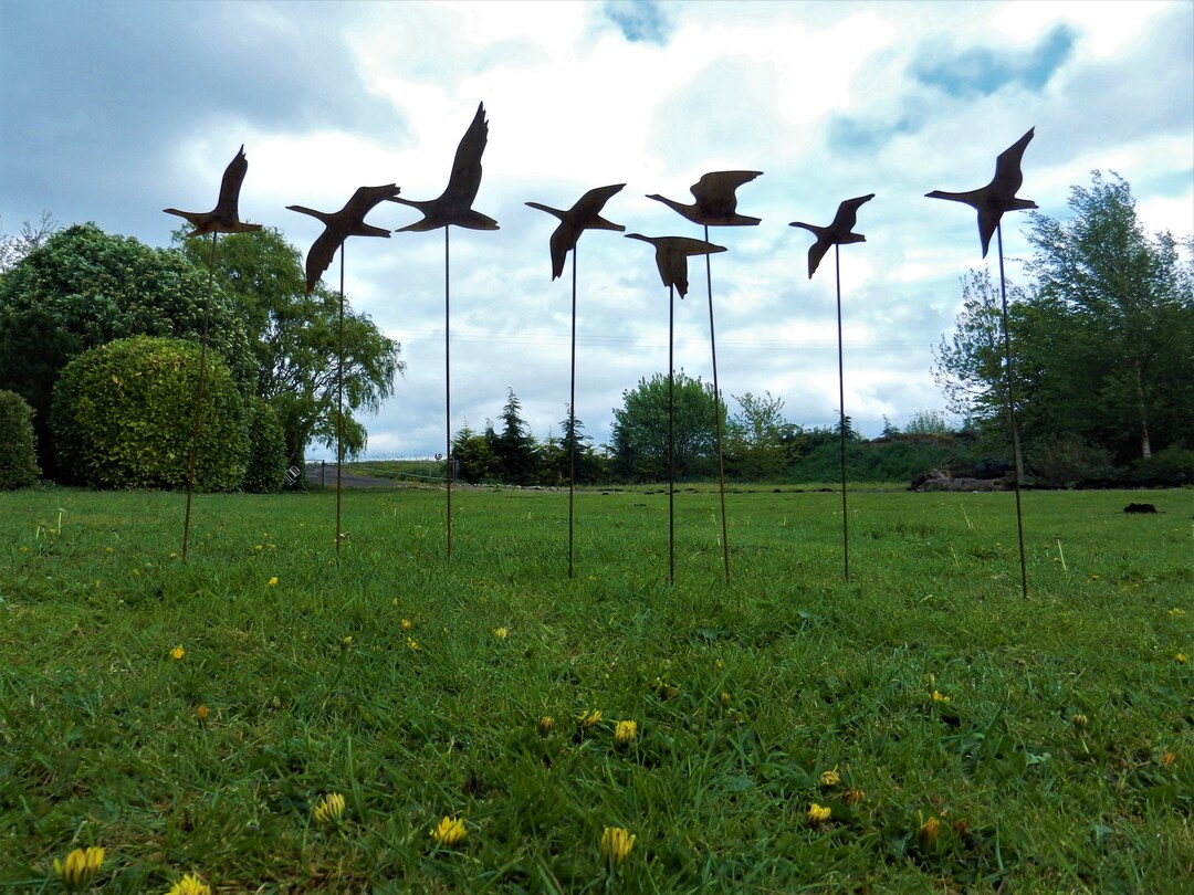 Large Flying Geese Garden Art / Rusty Metal Geese Sculpture / Swans in ...