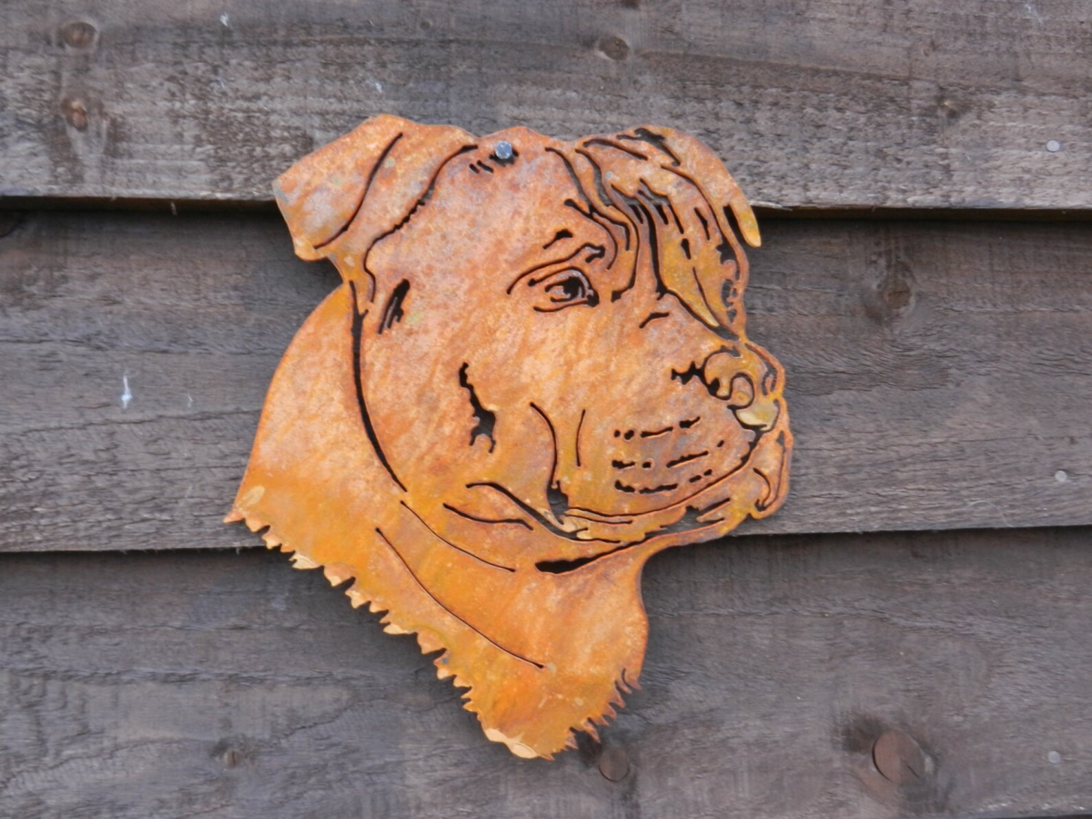 Rusty Metal Staffy Decor / Staffordshire Bull Terrier Garden Wall Gift ...