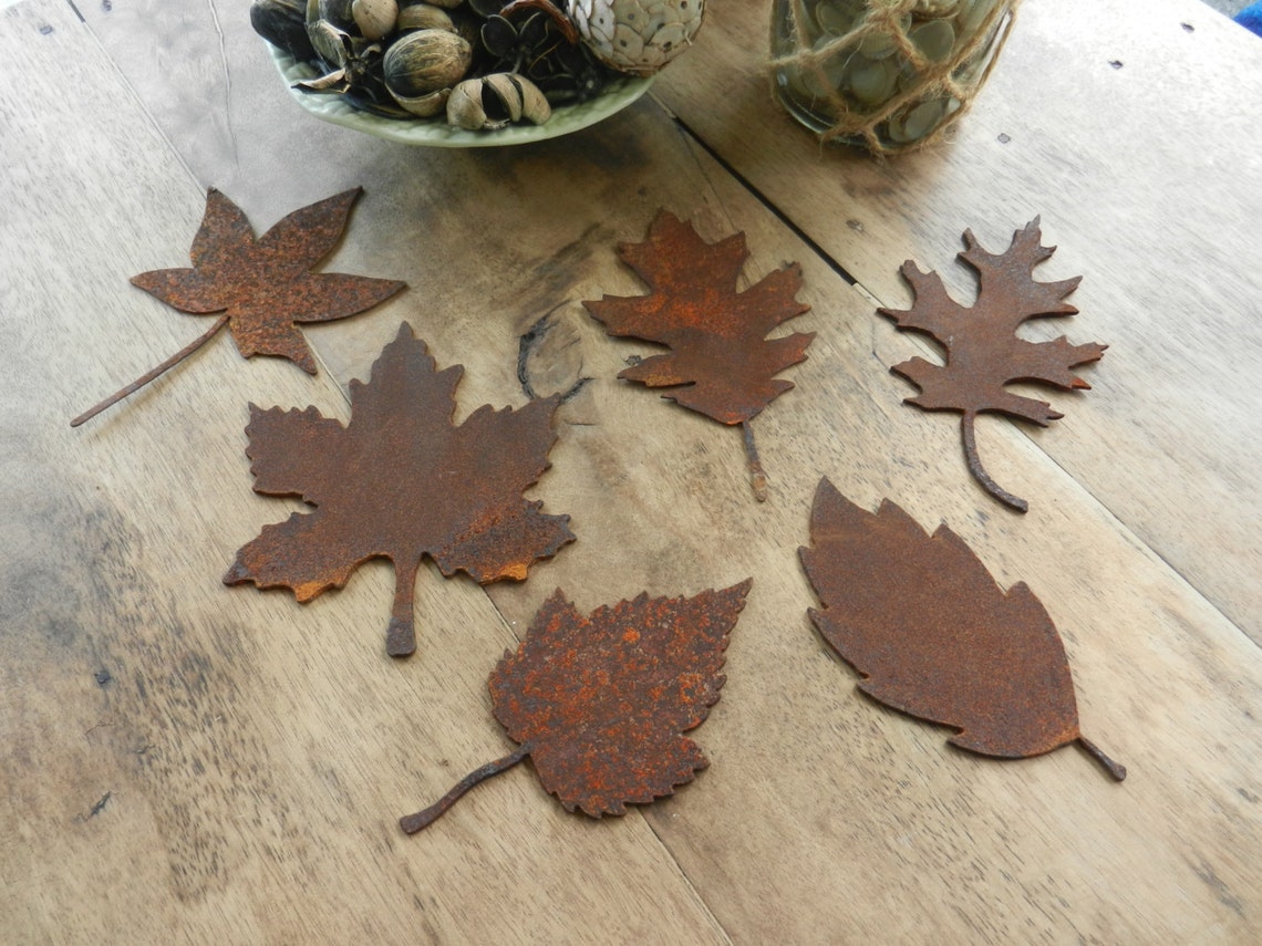 Set of Rusty Metal Leaves / Rustic Leaf Garden Decor / Autumn - Etsy