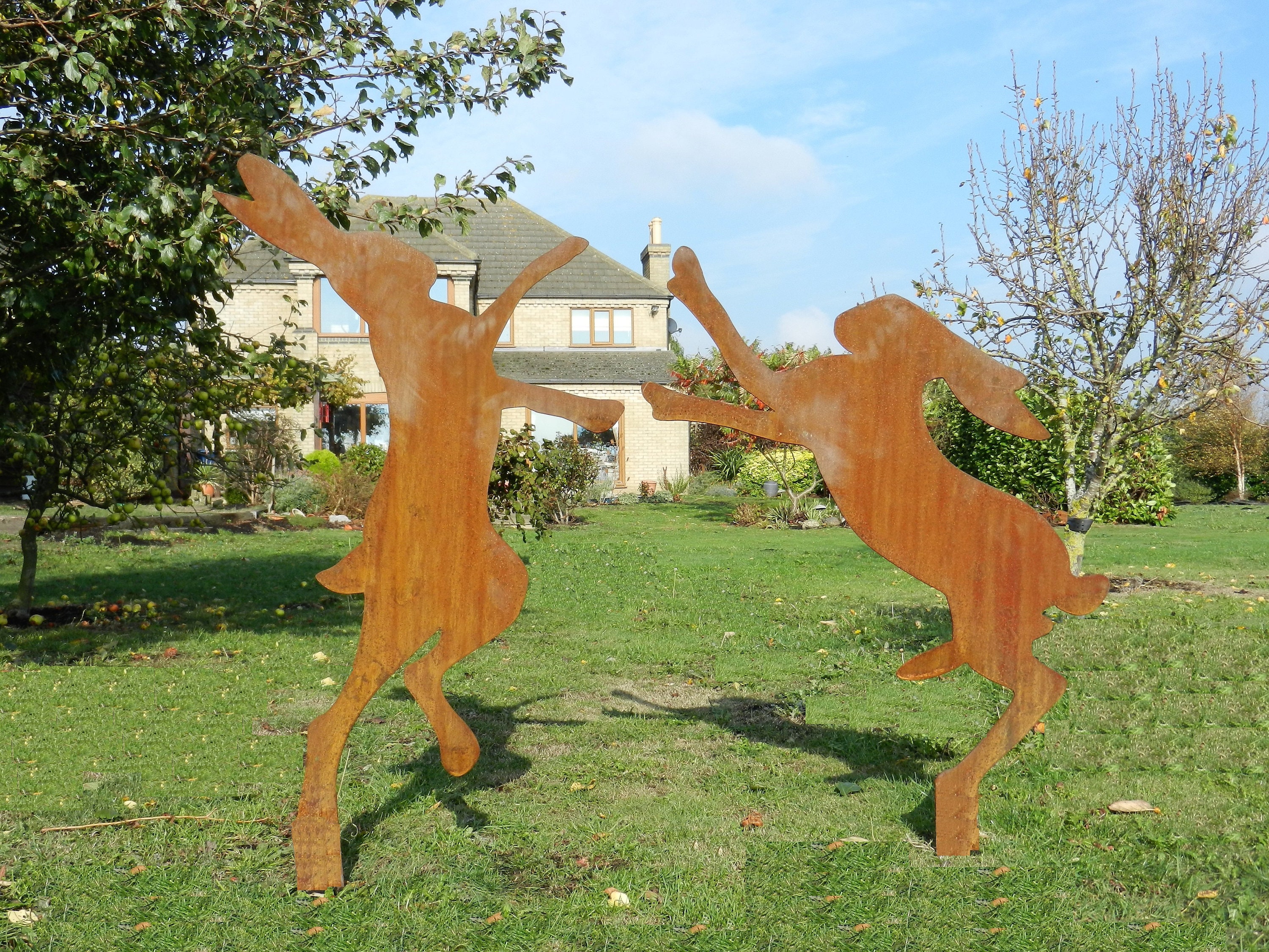 Rusty Boxing Hare Sculpture / Large Garden Sculpture / Metal Hare ...