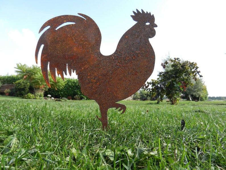 Rusty Rooster Decor / Rusty Metal Cockerel Garden Decor / Metal Chicken ...