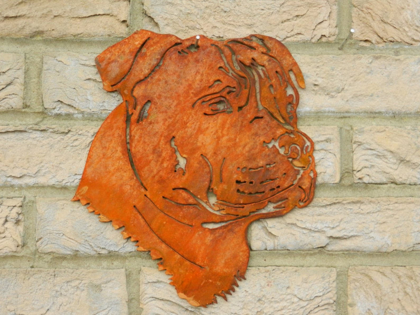 Rusty Metal Staffy Decor / Staffordshire Bull Terrier Garden Wall Gift ...