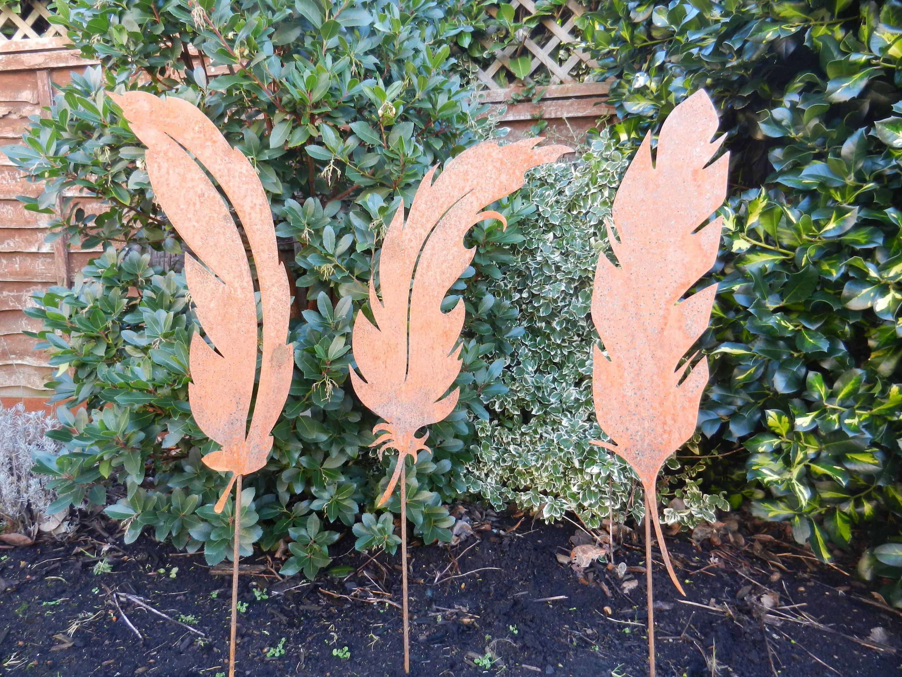 Rusty Metal Feather Set of 3 / Rustic Garden Art / Rusty - Etsy UK