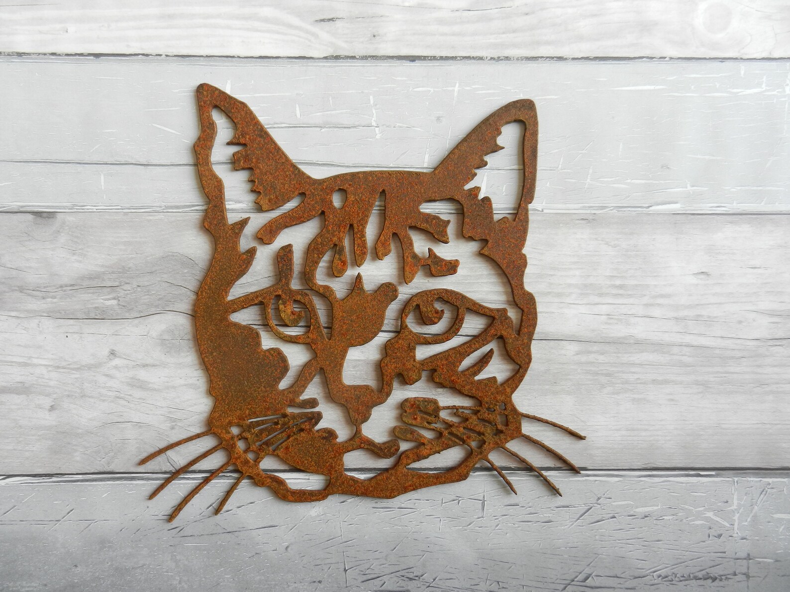 Cat Face Decor / Metal Cat Gift Garden Decor / Rusty Metal Cat Garden ...