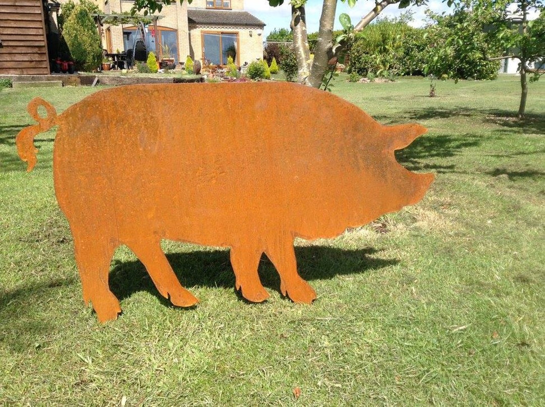 Rusty Metal Pig Garden Art / Boar Pig Decor / Rusty Metal Pig Garden ...