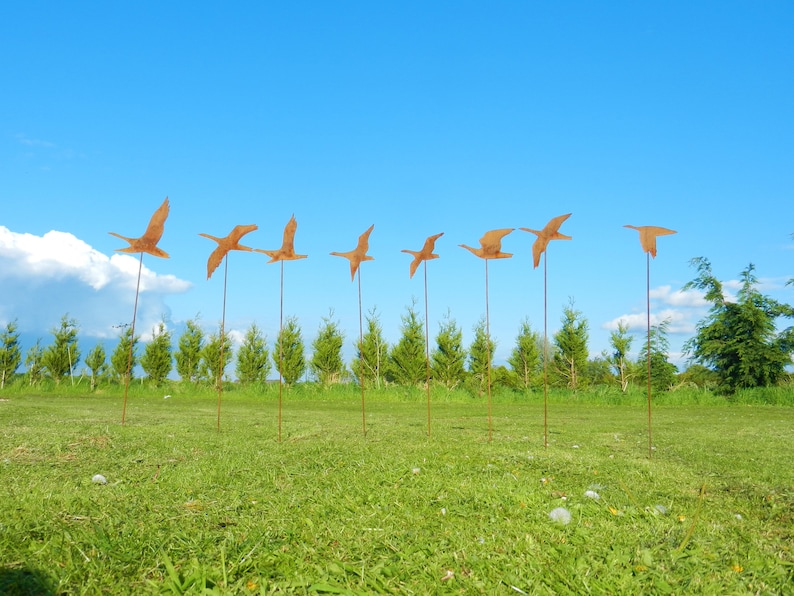Large Flying Geese Garden Art / Rusty Metal Geese Sculpture / Swans in ...