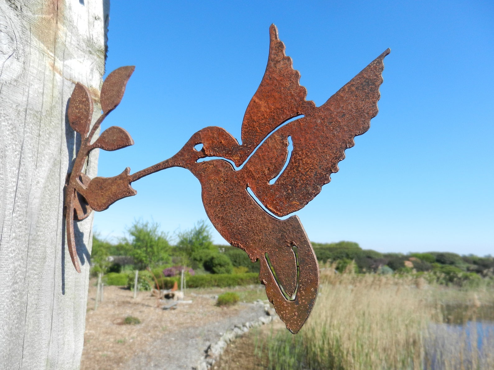 Rusty Bird Garden Gift / Metal Hummingbird Garden Art / Rustic Bird ...