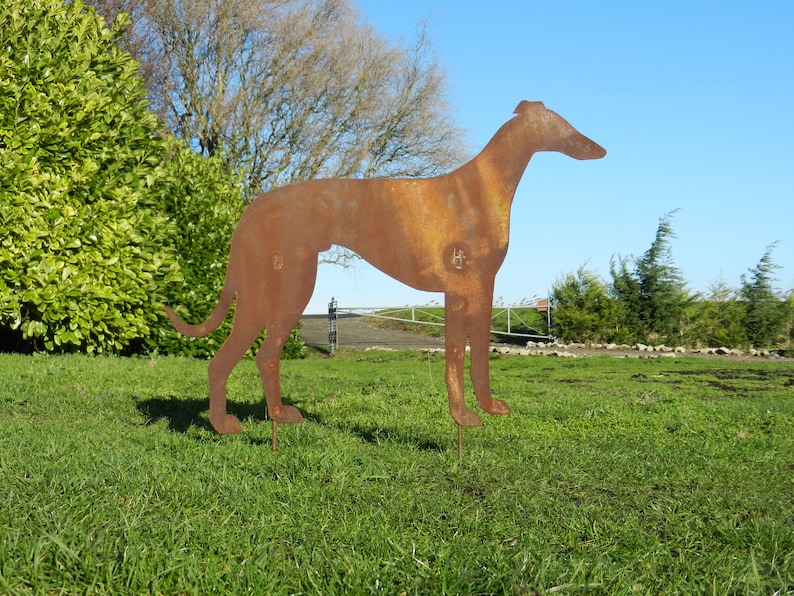 Rusty Metal Greyhound Garden Sculpture / Metal Greyhound Garden Art ...