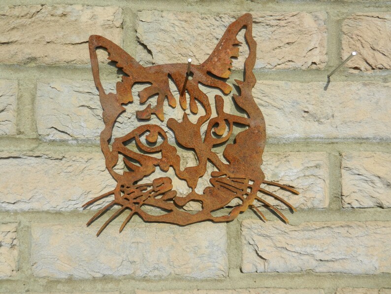 Cat Face Decor / Metal Cat Gift Garden Decor / Rusty Metal Cat Garden ...