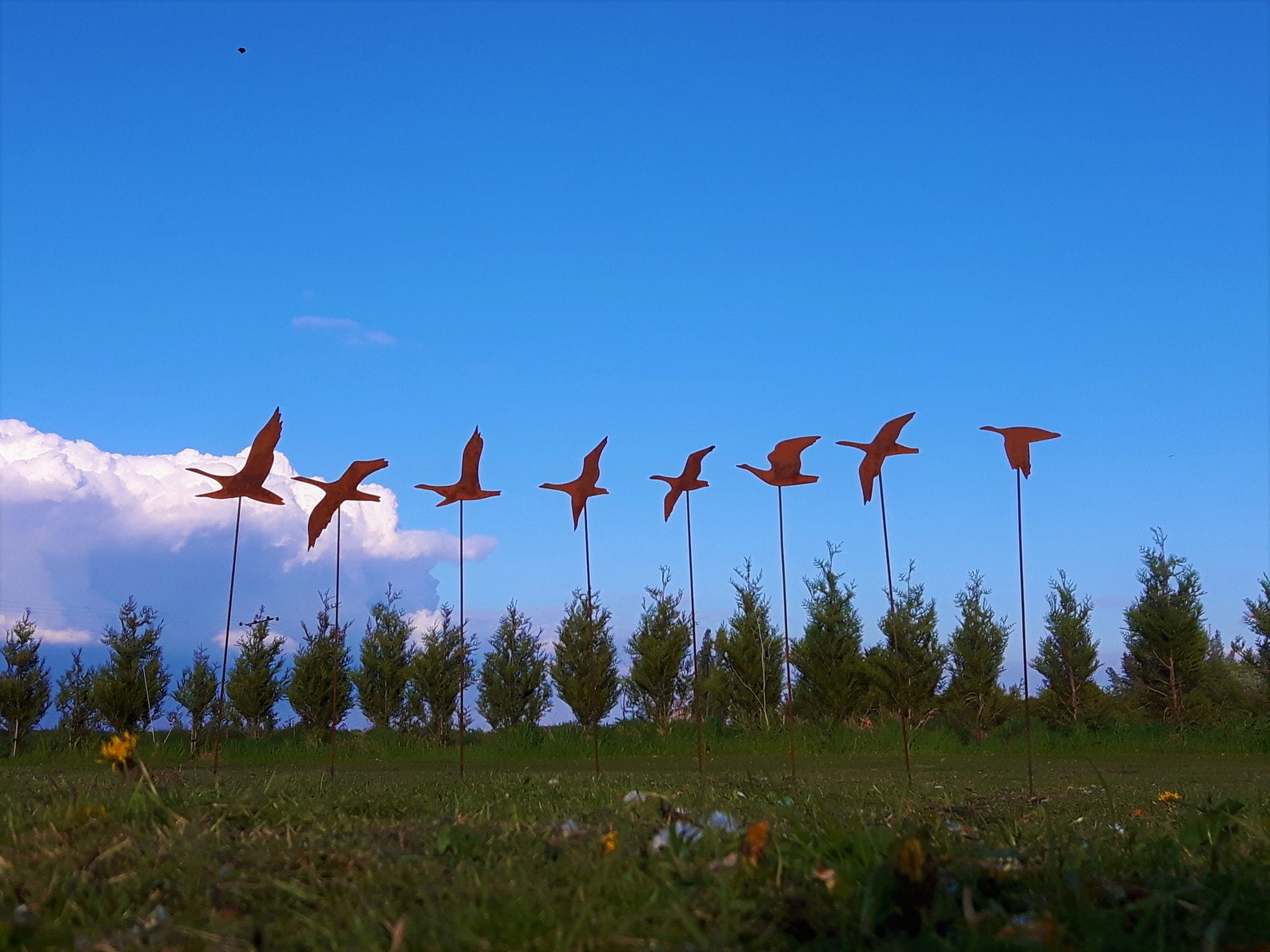 Large Flying Geese Garden Art / Rusty Metal Geese Sculpture / Swans in ...