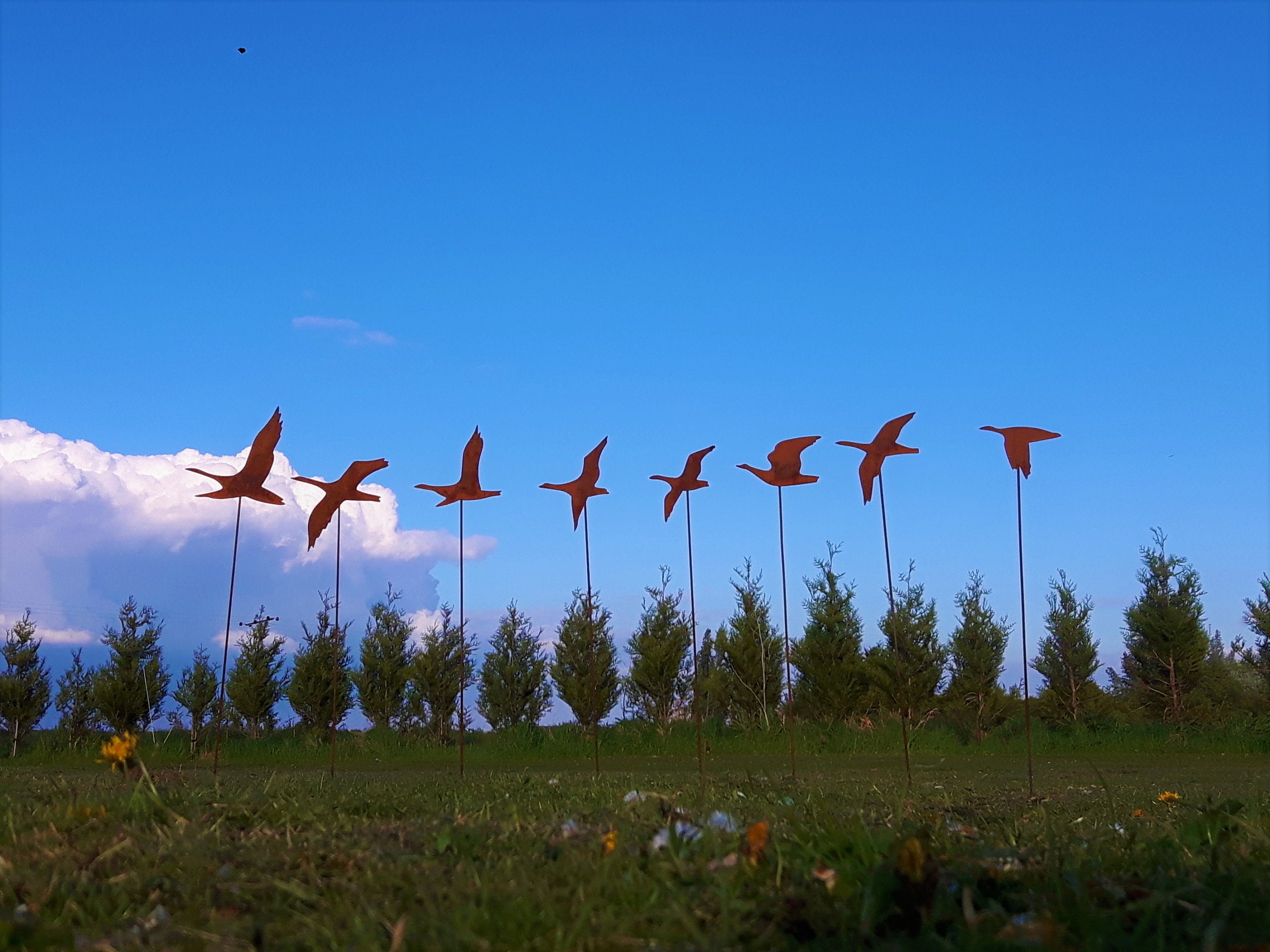 Large Flying Geese Garden Art / Rusty Metal Geese Sculpture / Swans in ...