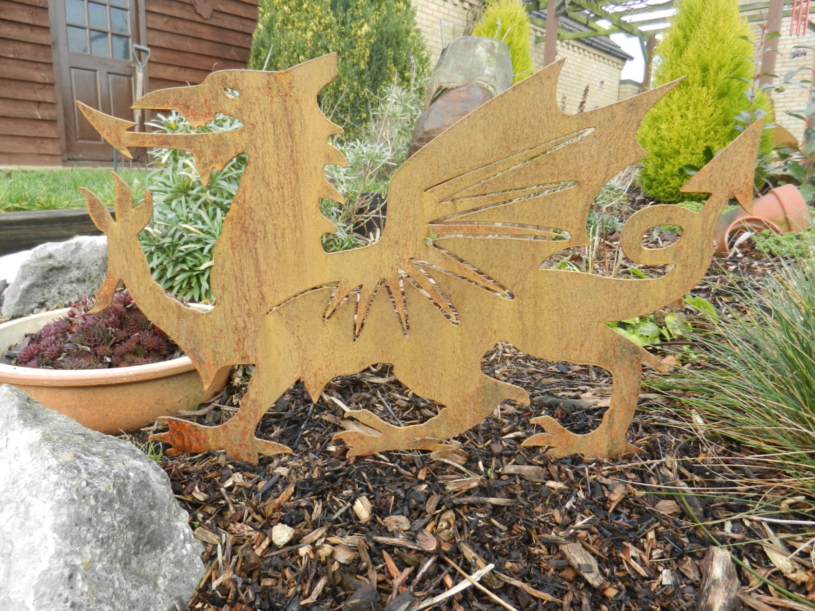 Rusty Metal Welsh Dragon / Welsh Dragon Garden Art / Welsh Gift / St ...