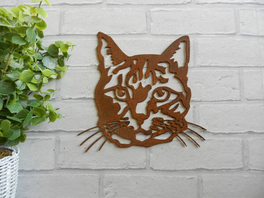 Cat Face Decor / Metal Cat Gift Garden Decor / Rusty Metal Cat Garden ...