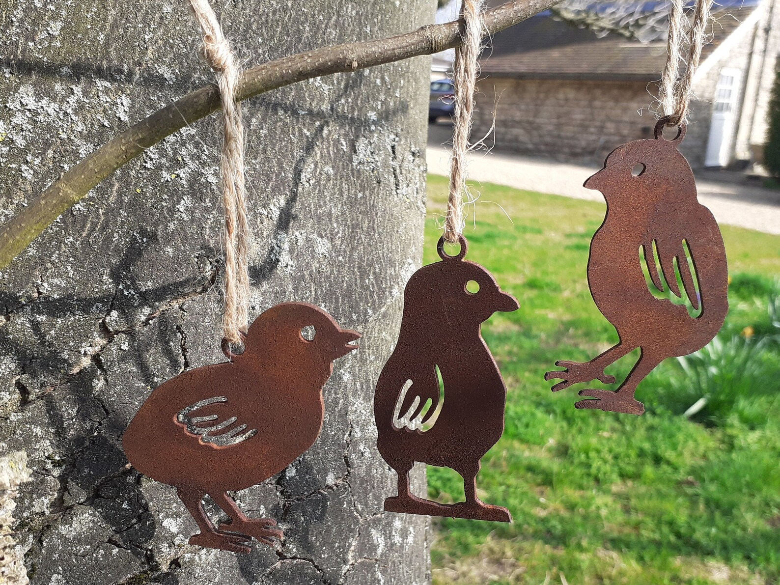 Rusty Metal Chick Hanging Decorations (set of 3) / Chicken Gift / Metal ...