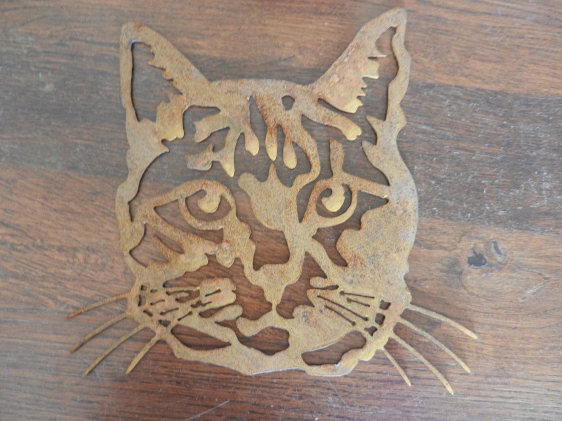 Cat Face Decor / Metal Cat Gift Garden Decor / Rusty Metal Cat Garden ...