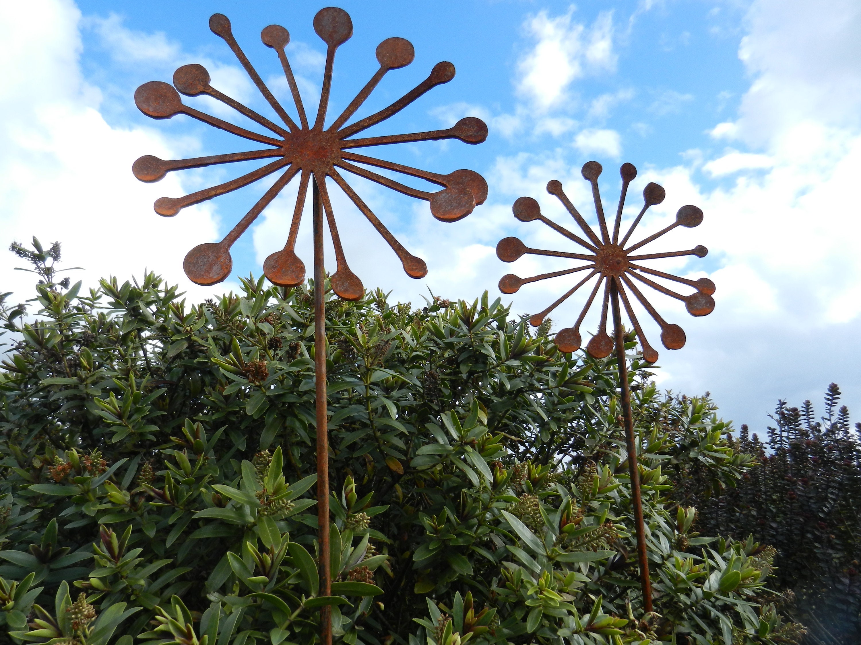 Rusty Metal Allium Sculpture / Metal Seed Head Garden Stake / Metal ...