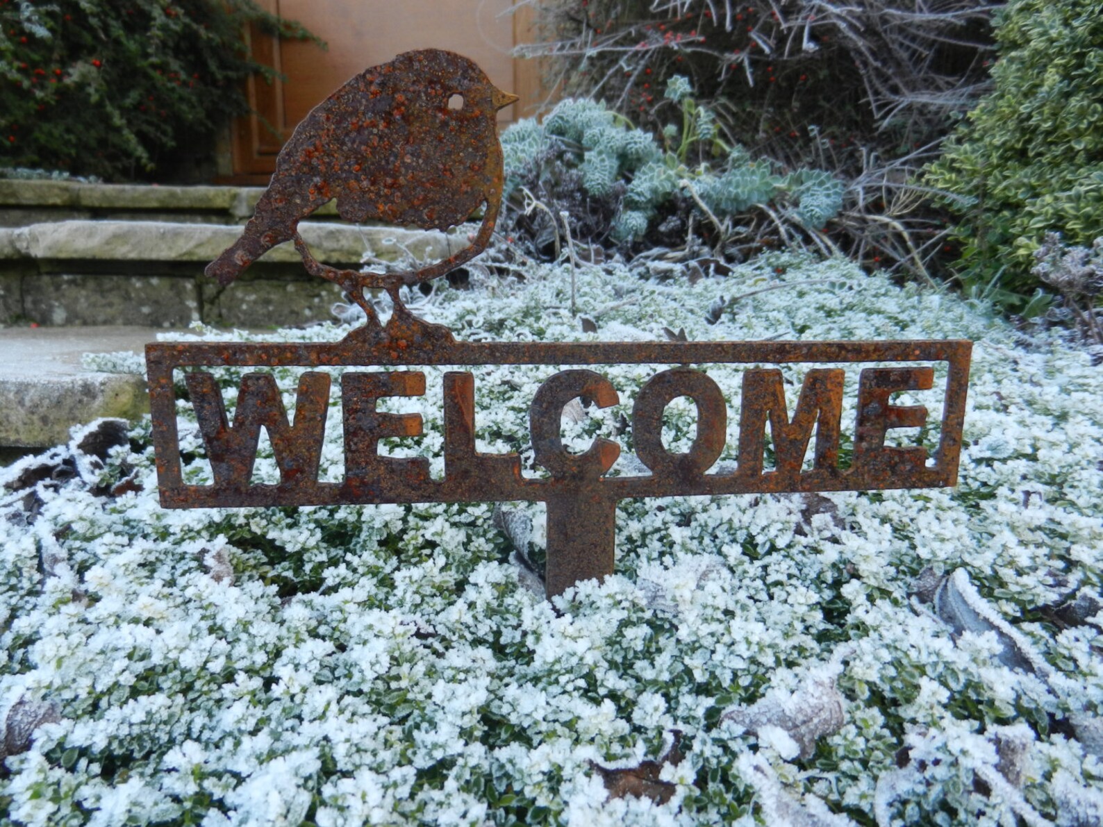 Welcome Sign With Robin Garden Decoration / Rusty Metal - Etsy