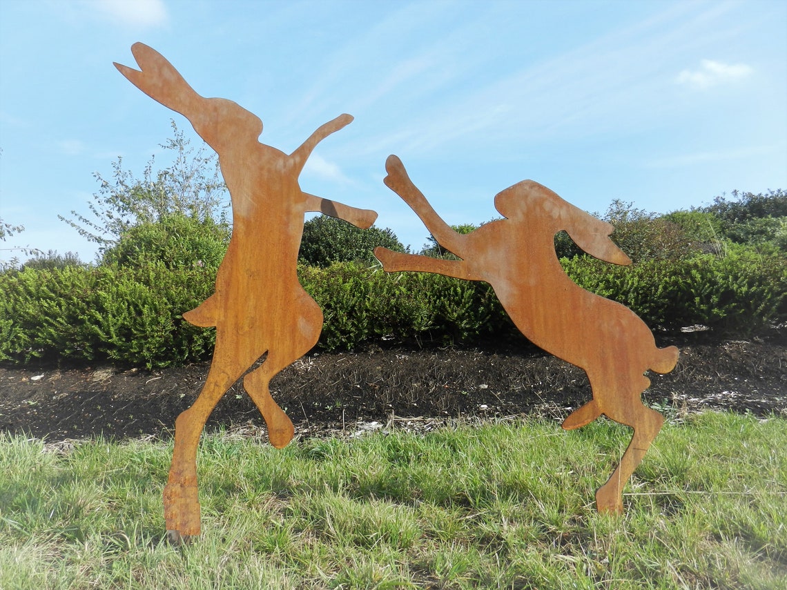 Rusty Boxing Hare Sculpture / Large Garden Sculpture / Metal Hare ...