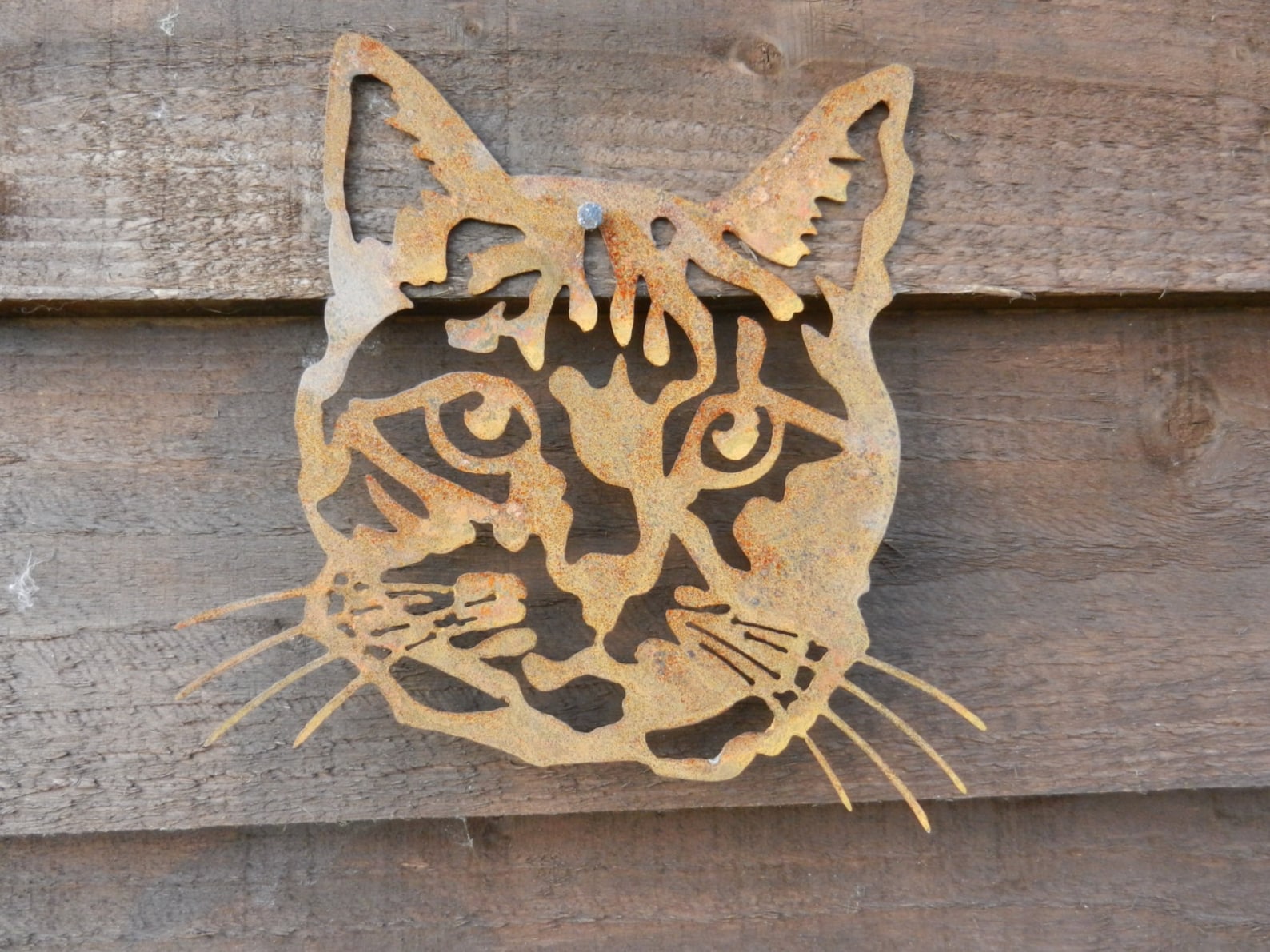Cat Face Decor / Metal Cat Gift Garden Decor / Rusty Metal Cat Garden ...