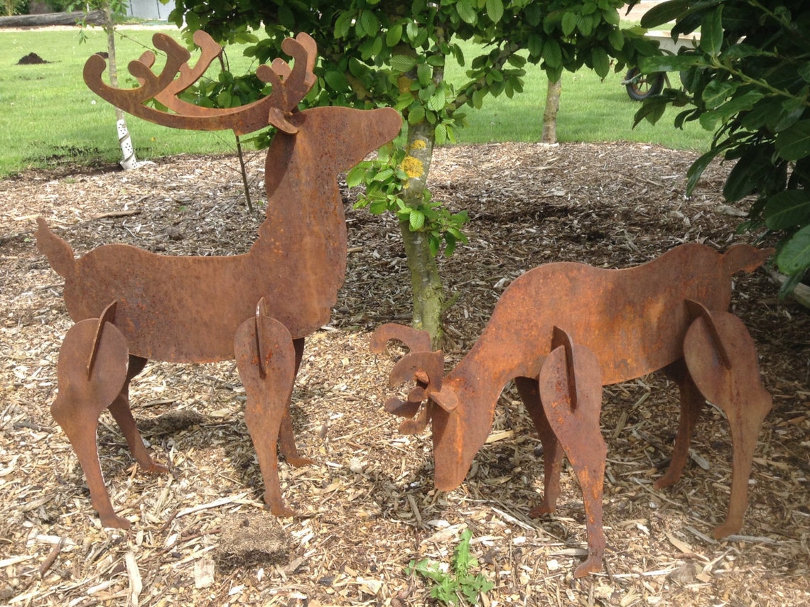 Rusty Metal Deer / Deer Garden Decor / Deer Sculpture / Metal Deer ...