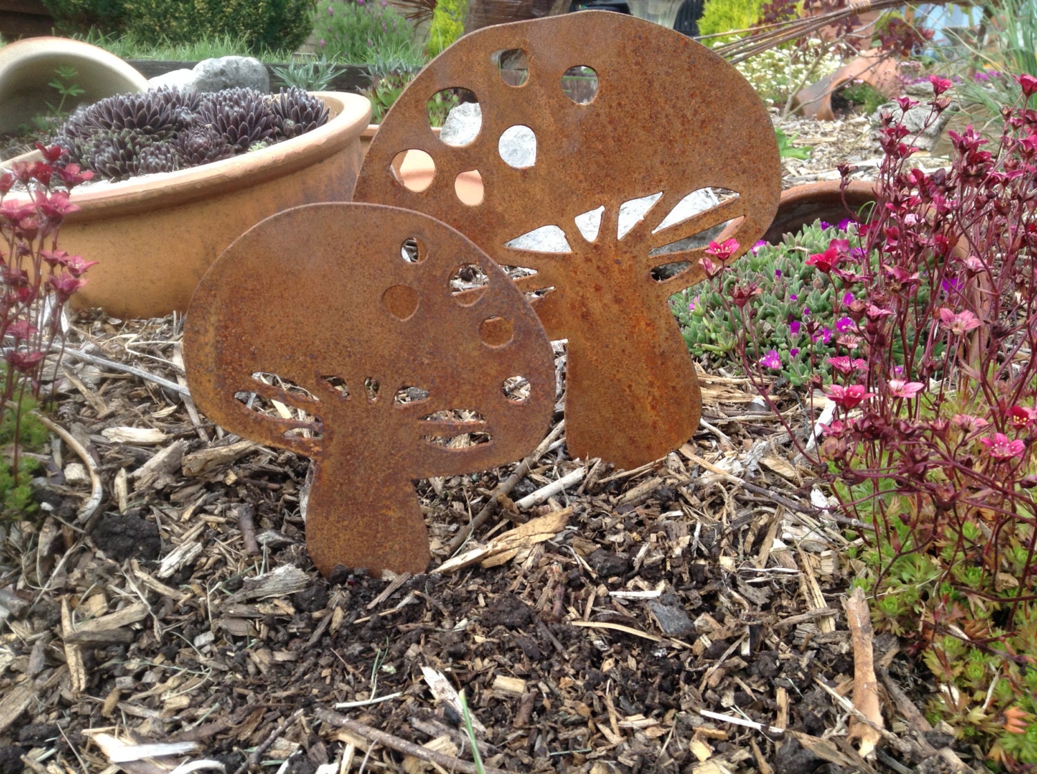 Rusty Metal Toadstools / Fairy Mushroom Garden Ornament / - Etsy