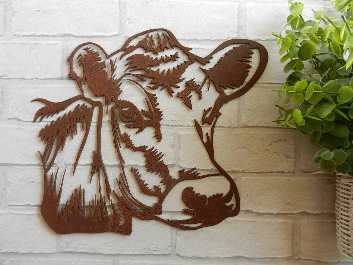 Cow Head / Rusty Metal Cow Garden Decor / Red Lincoln Cattle Gift ...