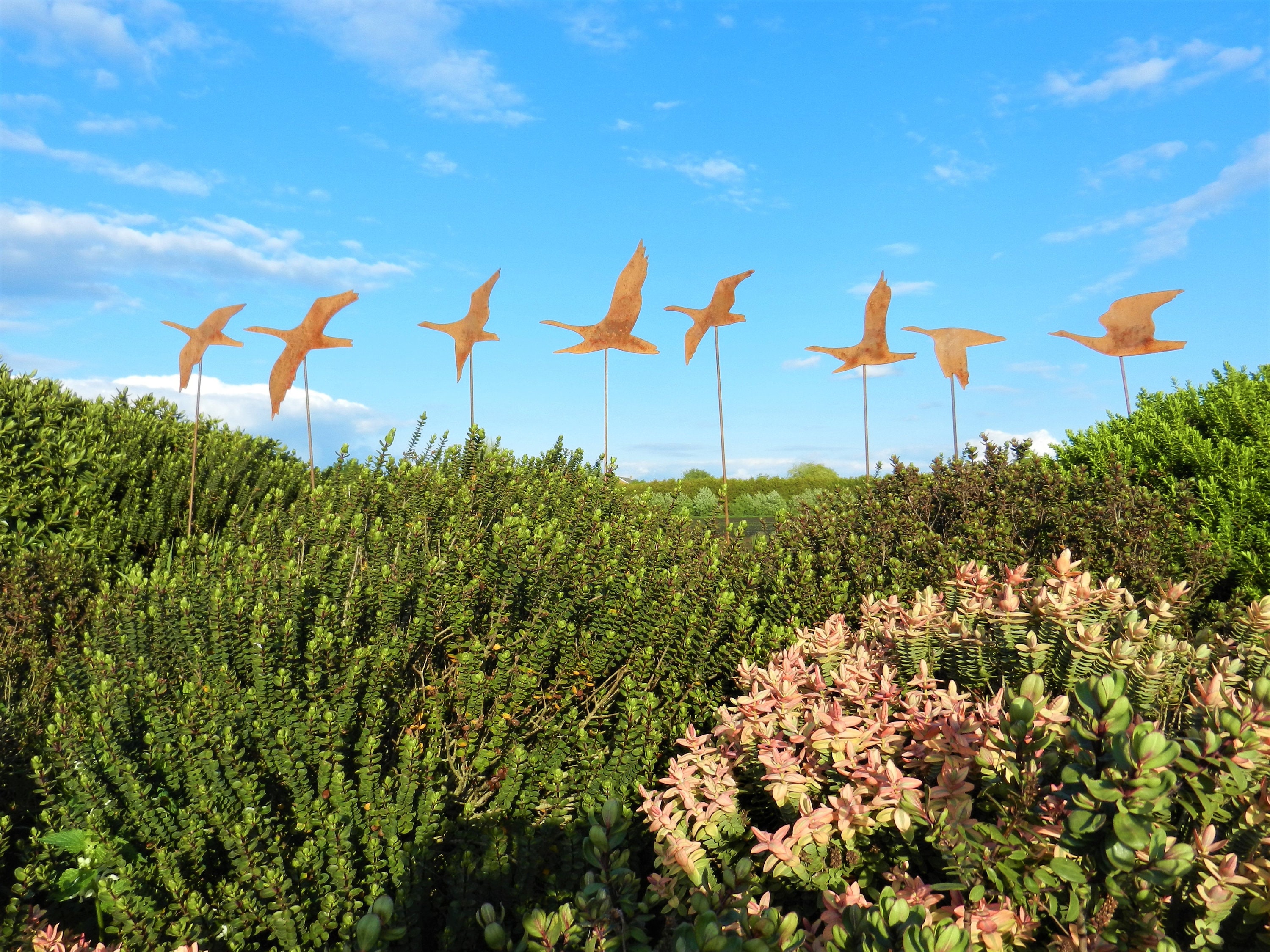 Large Flying Geese Garden Art / Rusty Metal Geese Sculpture / Swans in ...