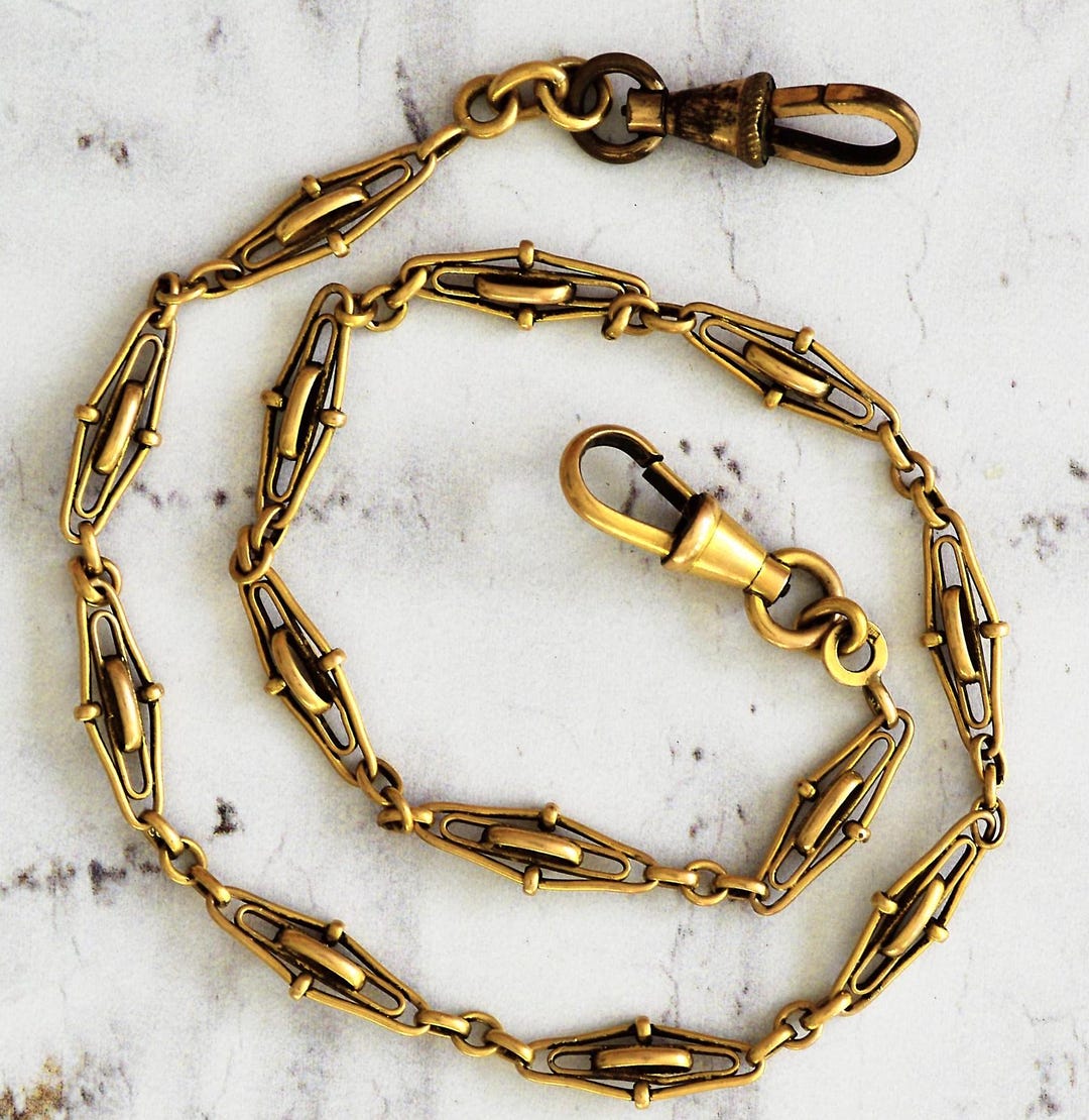 Antique French Victorian Gold-toned Fob Chain – Ornate Link Chain With ...