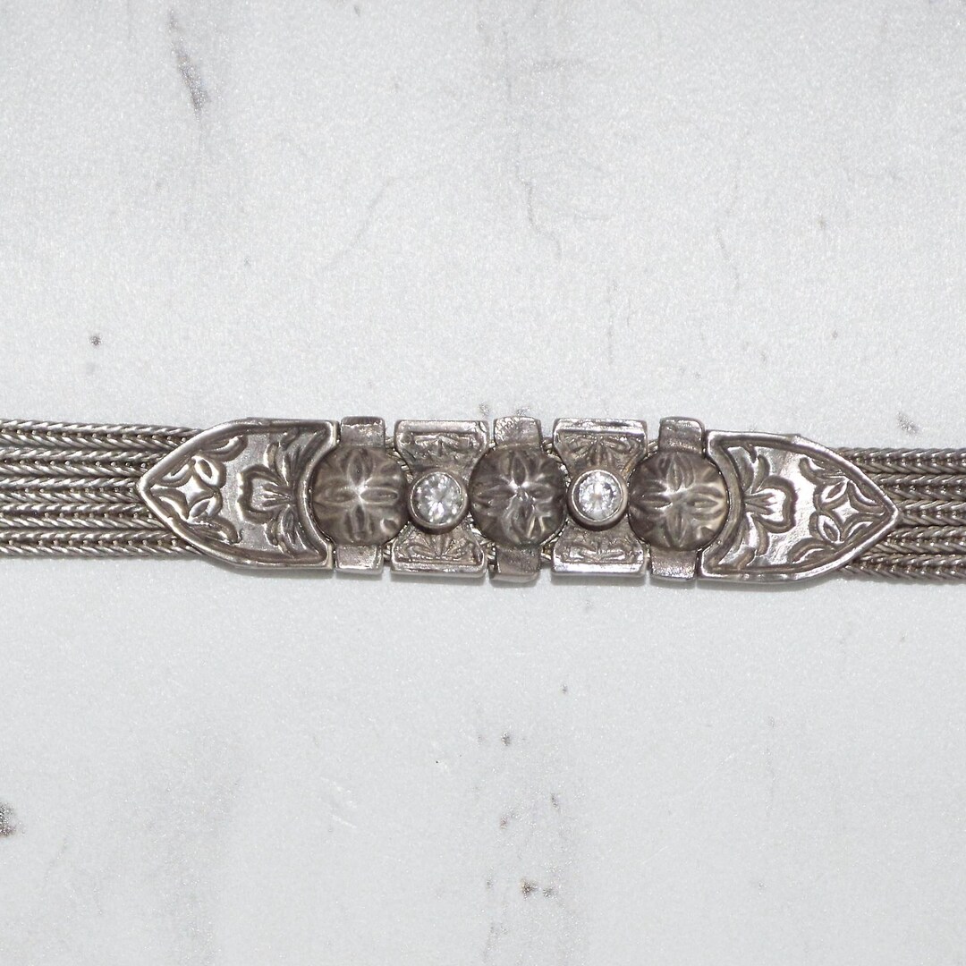 Victorian Edwardian English Sterling Silver Bracelet – Ornate Paste ...