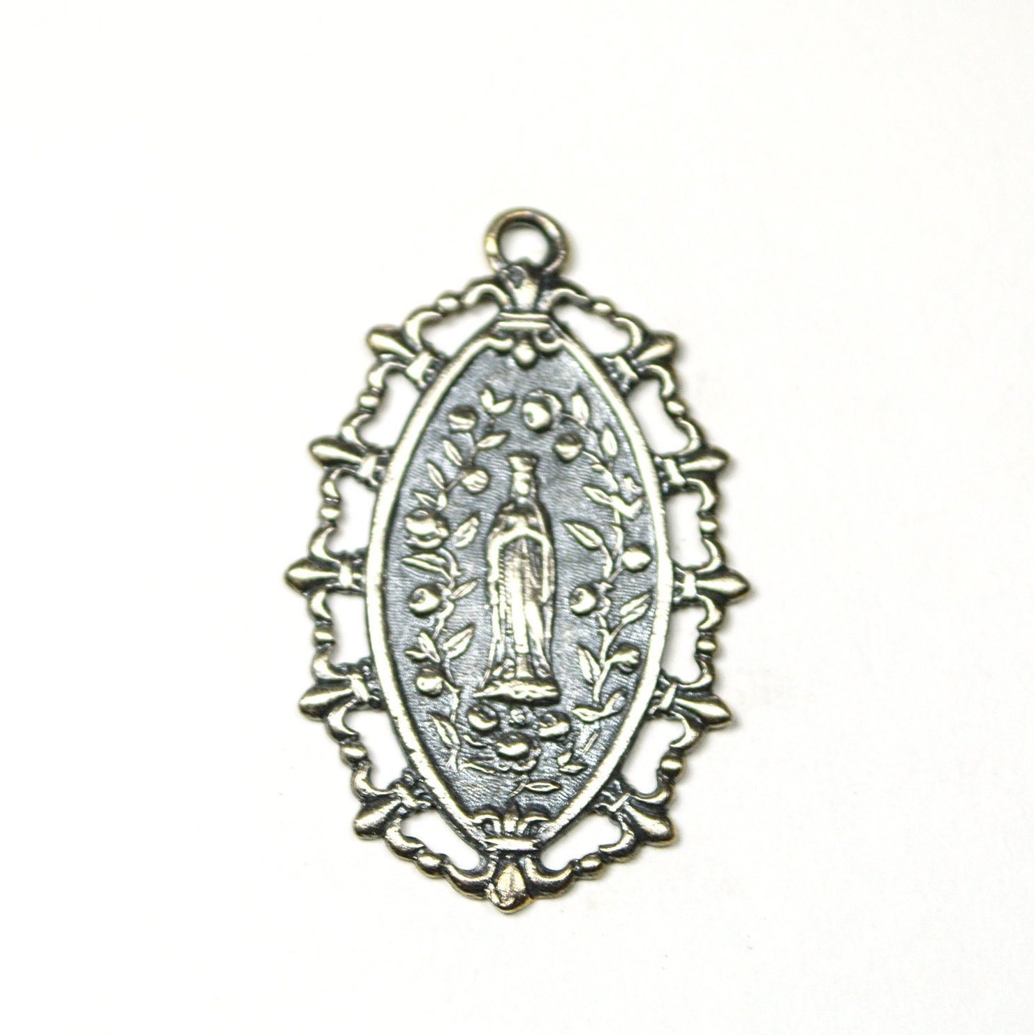 Art Nouveau French Silver Religious Medal of Our Lady of Lourdes, Art ...